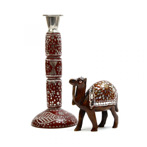 Rajasthan Gypsy Mirror Mosaic Candlestick And Camel » Kode-Store.co.uk