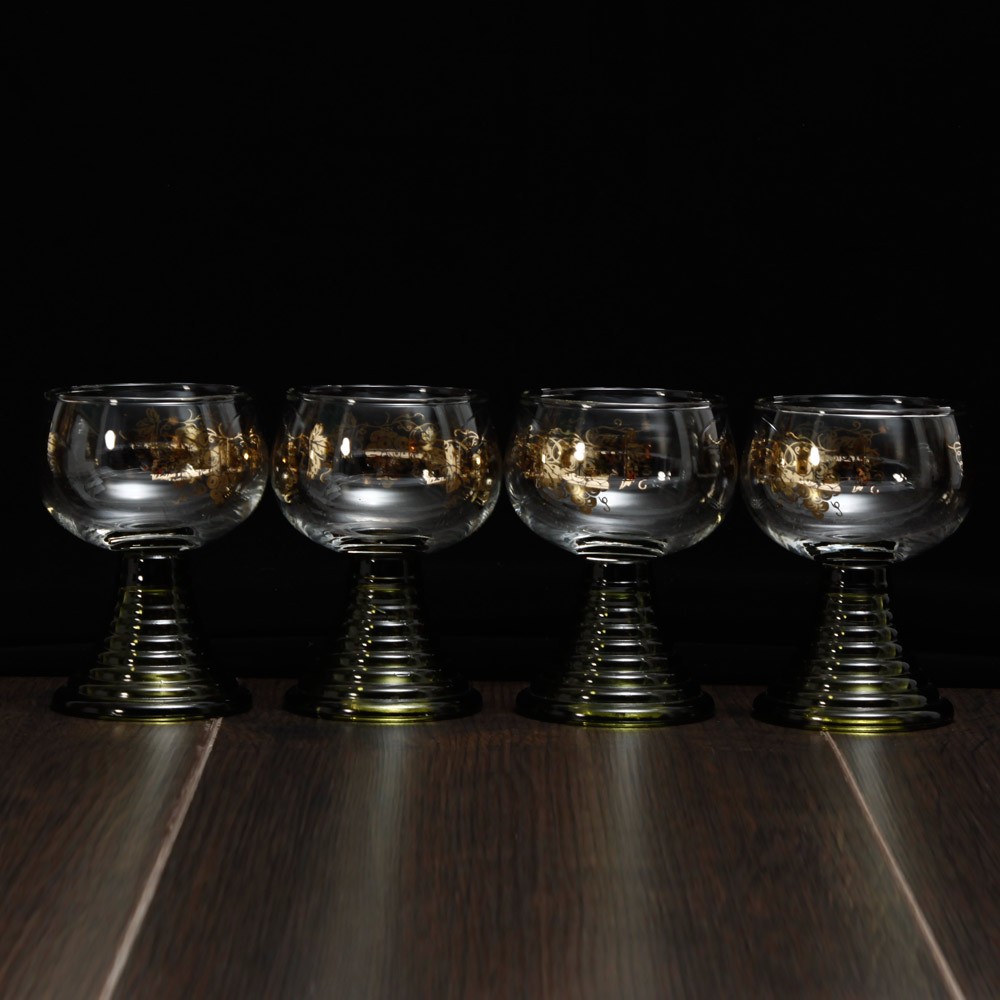 French Wine/Hock Glasses with Olive Coloured Beehive Rib Stem Bases ...